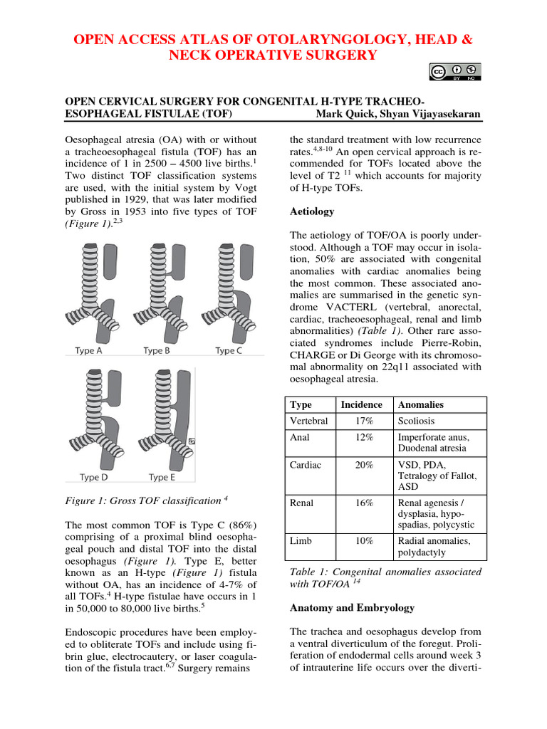Open Cervical Surgery For Congenital H-Type Tracheoesophageal Fistulae ...
