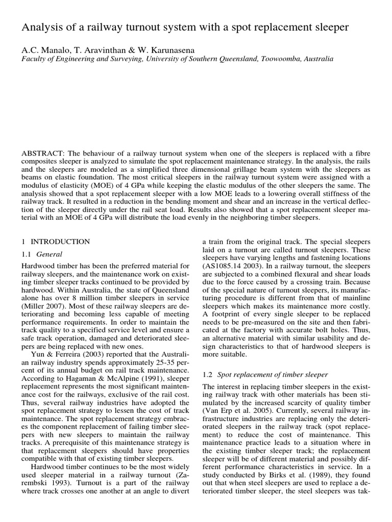 Analysis of A Railway Turnout System With A Spot Replacement Sleeper ...