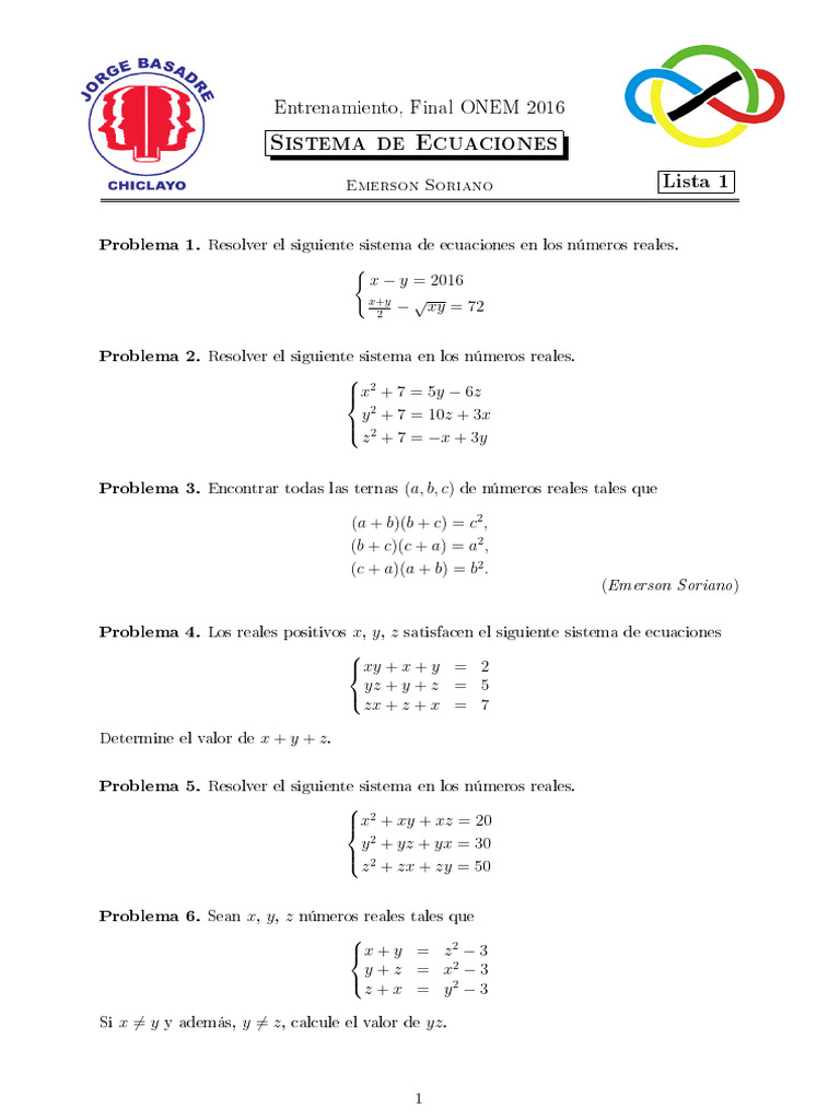 Problemas de Álgebra (Lista 1) | PDF | Matemáticas | Objetos matemáticos
