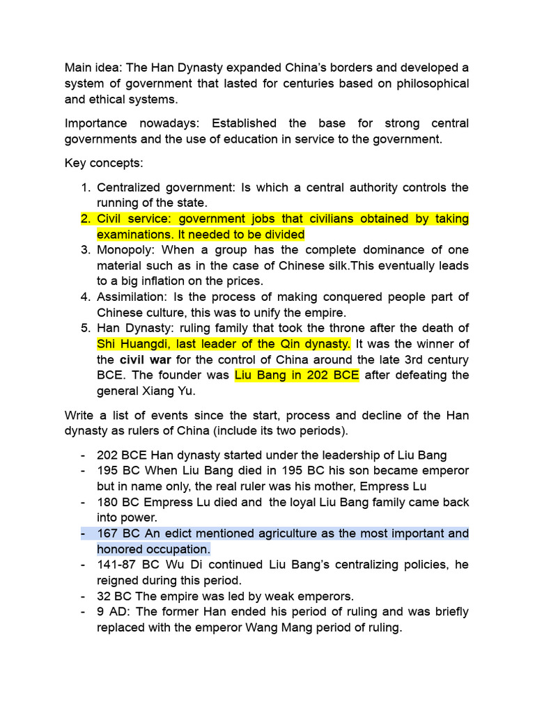 Han Emperors in China (202 BCE To 220 CE) | PDF | Han Dynasty | Emperor ...