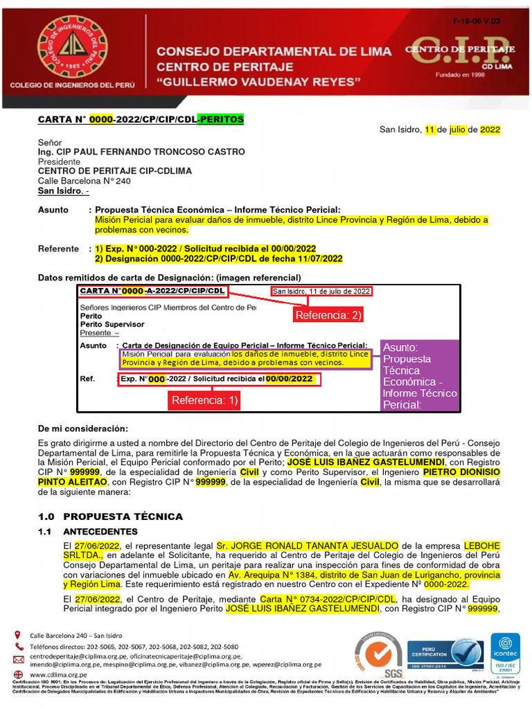 EXP. 2022-0000 - F-18-06 Formato Propuesta Tecnica y Economica V04 (1) | PDF | Experto | Propiedad