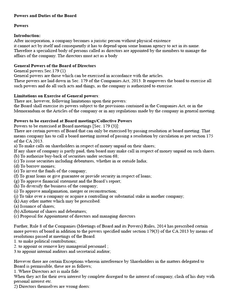 Board Powers and Responsibilities Overview | PDF | Debt | Loans