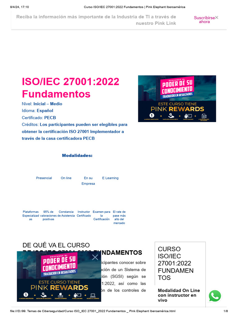 Curso ISO - IEC 27001 - 2022 Fundamentos | PDF | Seguridad de información | La seguridad informática