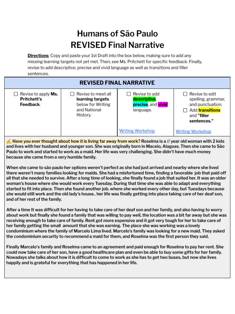 REVISED DRAFT - Humans of Sao Paulo - Final Narrative | PDF ...