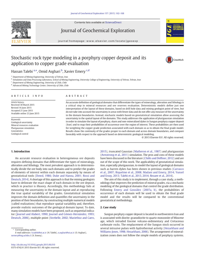 Stochastic Rock Type Modeling in A Porphyry Copper Deposit and Its ...