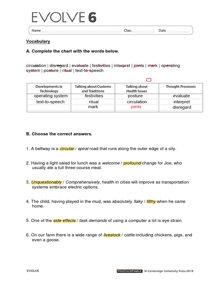 Evolve 6 Vocabulary and Grammar Exercises | PDF | Brand | Color
