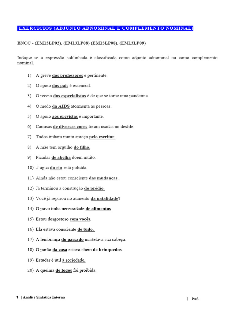 3 Ano Adjunto Adnominal, Adjunto Adverbial, Agente Da Passiva... | PDF ...