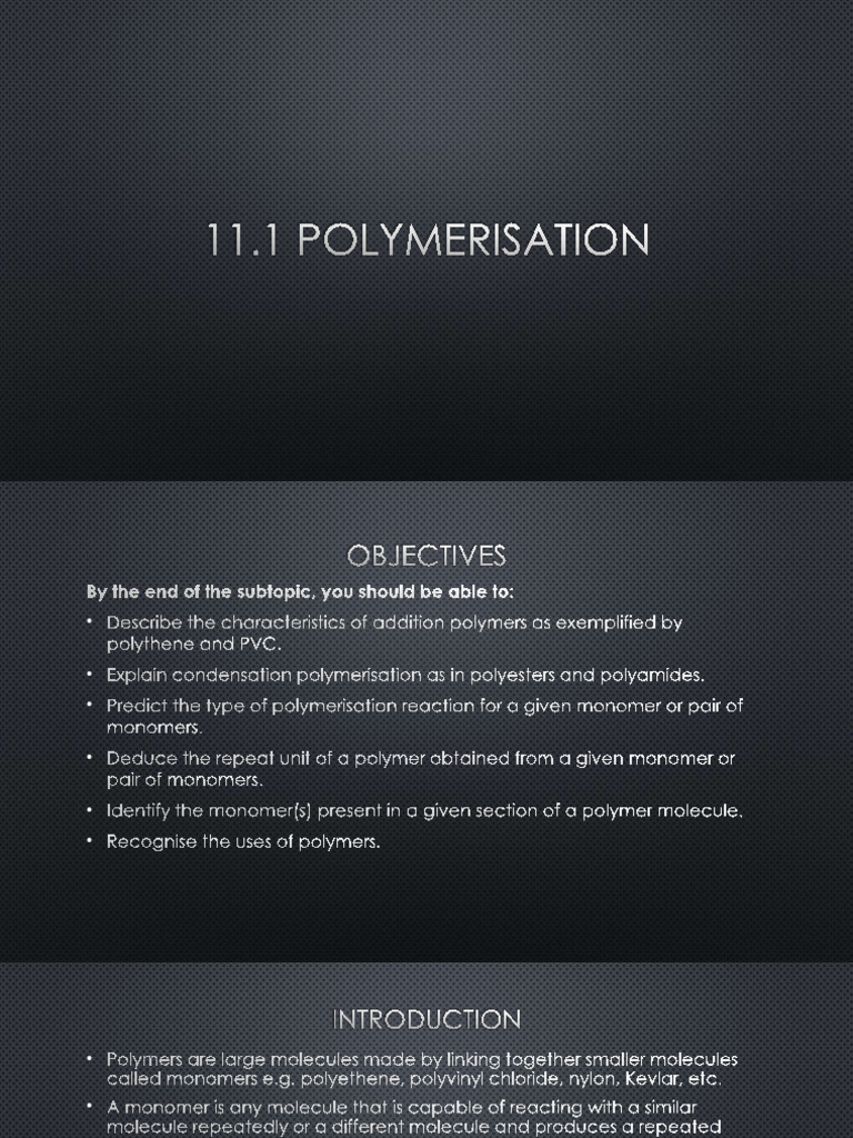 11.1 Polymerisation | PDF