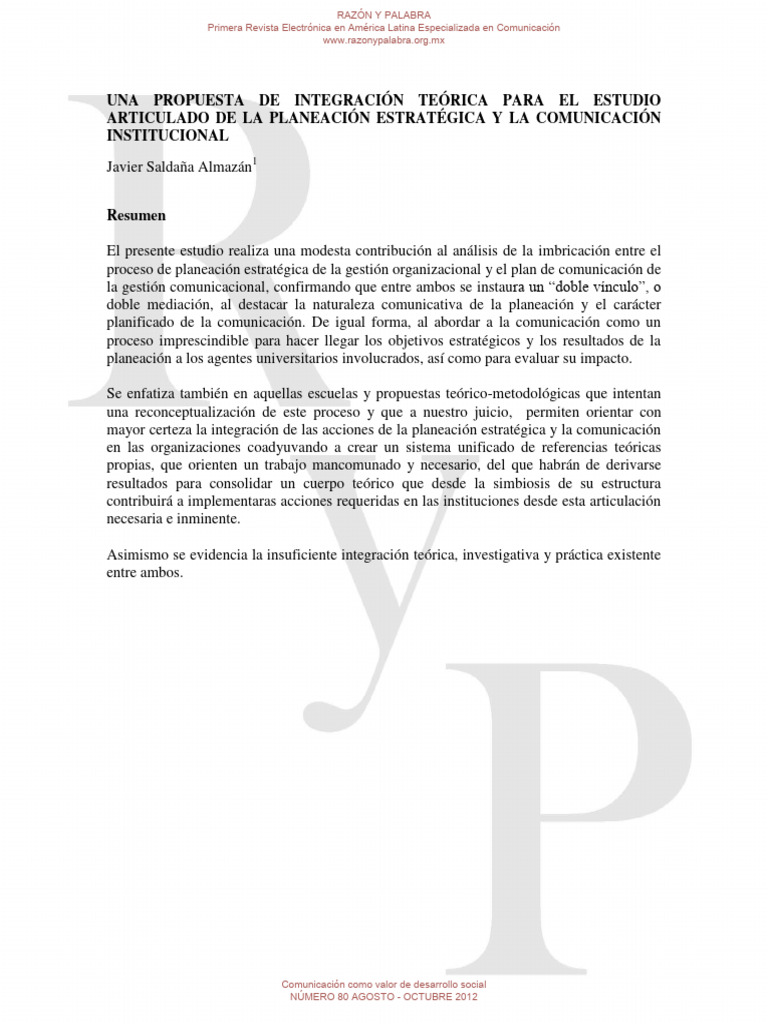 UNA PROPUESTA DE INTEGRACI - N TE - RICA PARA EL ESTUDIO - ARTICULADO DE LA PLANEACI - N ESTRAT ...