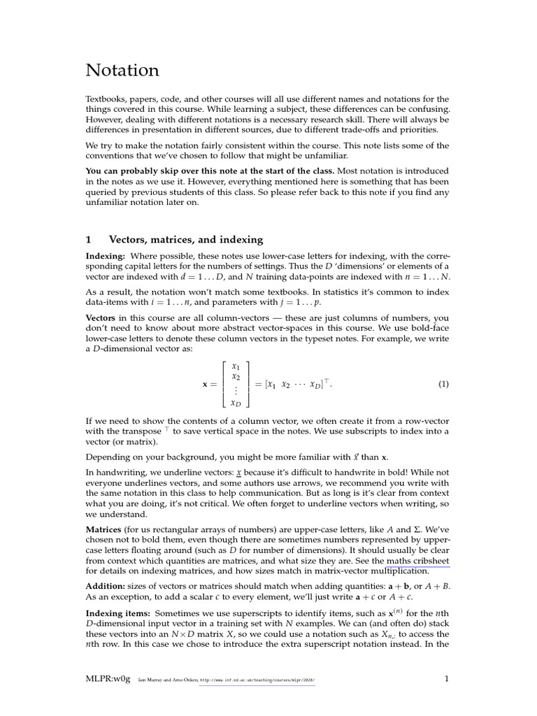 Machine Learning and Pattern Recognition Notation | Download Free PDF | Matrix (Mathematics ...