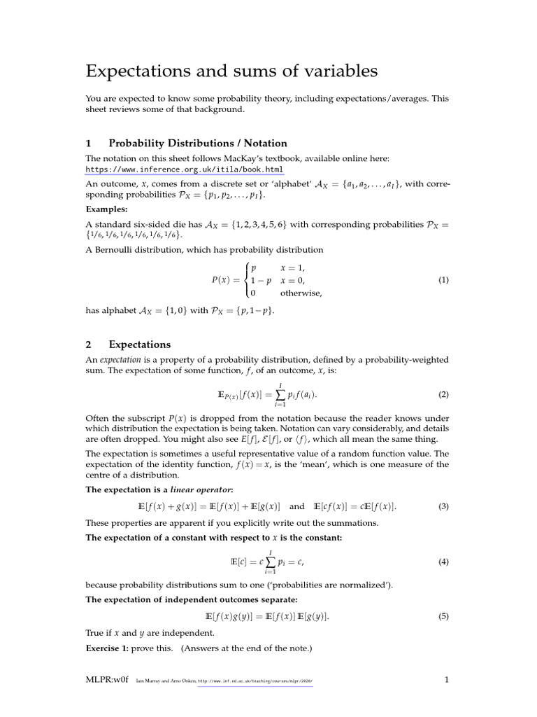 Machine Learning and Pattern Recognition Expectations | PDF | Expected ...
