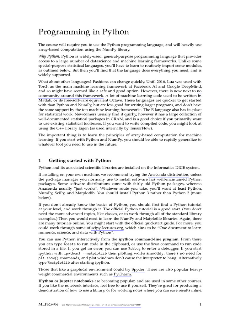 Machine Learning and Pattern Recognition Programming | PDF | Matrix (Mathematics) | Python ...