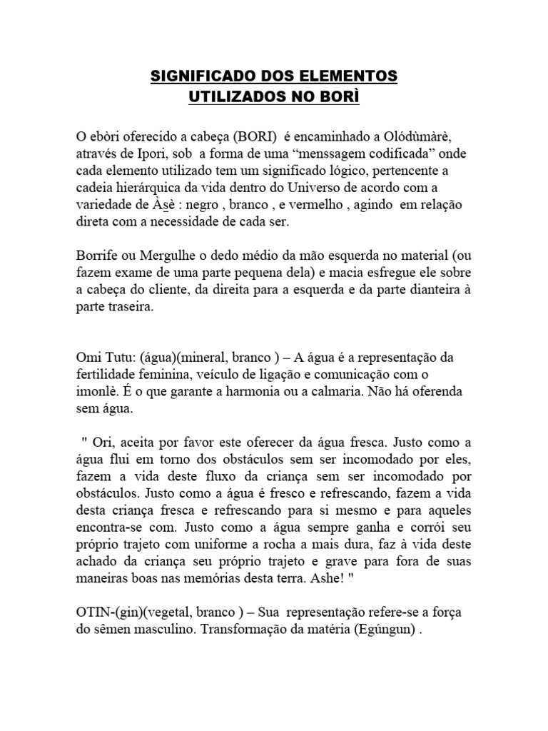 Significado Dos Elementos Utilizados No Bori | PDF | Vermelho | Mel