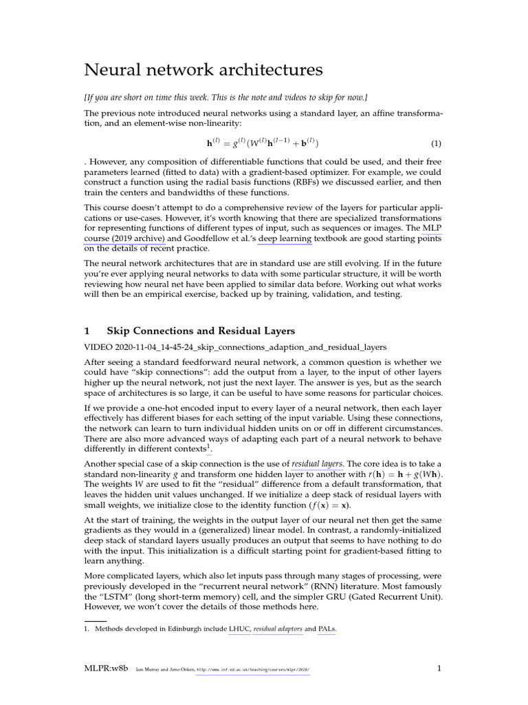 Machine Learning and Pattern Recognition Week 8 Neural Net Architectures | PDF | Artificial ...