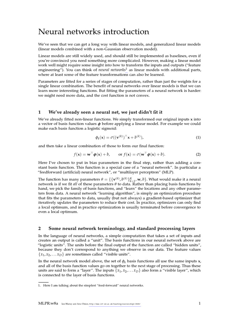 Machine Learning and Pattern Recognition Week 8 Neural Net Intro | PDF | Artificial Neural ...