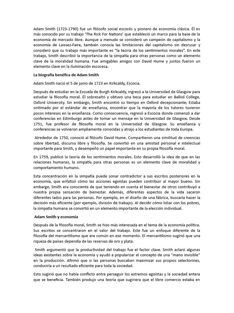 Biografía Adam Smith | PDF | Adam Smith | Ciencias económicas Biografía Adam Smith | PDF | Adam Smith | Ciencias económicas