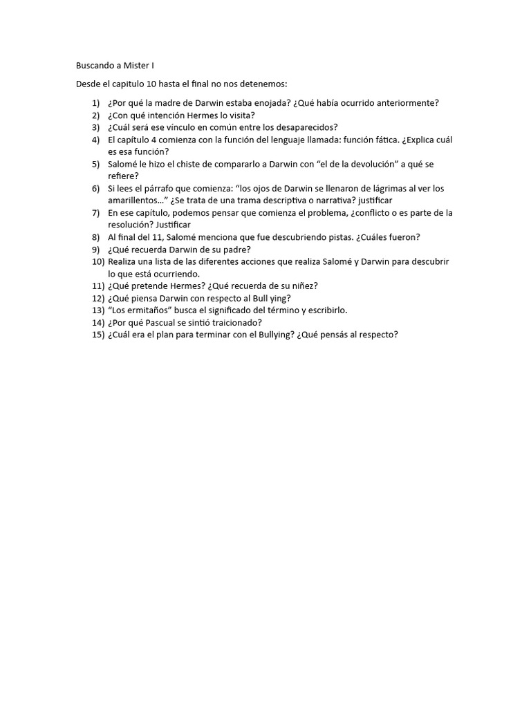 Resumen de "Buscando a Mister I" | PDF | Artes del Lenguaje y ...