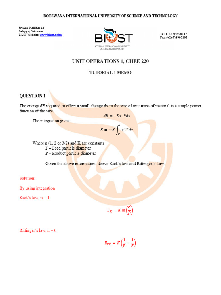 Unit Operations: Crushing Energy Calculations | PDF | Physical Quantities