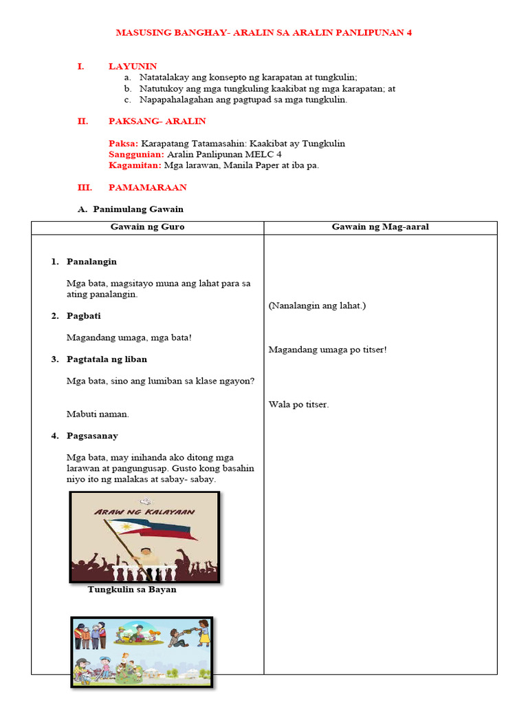 ap 4 lesson plan Karapatang Tatamasahin Kaakibat ay Tungkulin | PDF