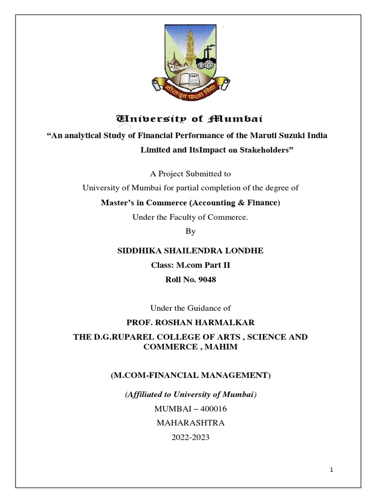 Maruti Suzuki Financial Impact Study | PDF | Business | Expense