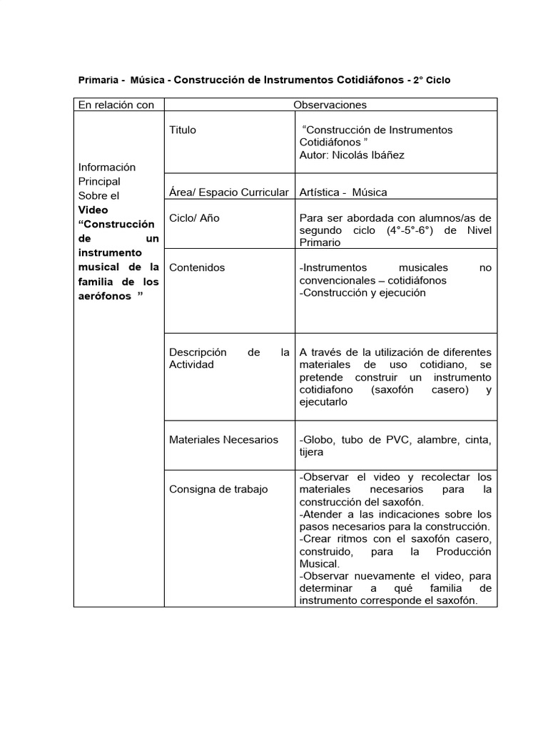 Instrumentos Cotidiáfonos en Primaria | PDF