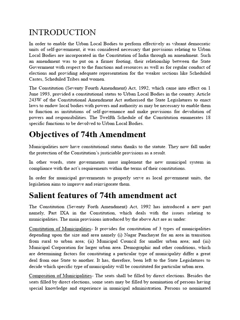 Implementation of 74th Constitutional Amendment | PDF | Governance ...