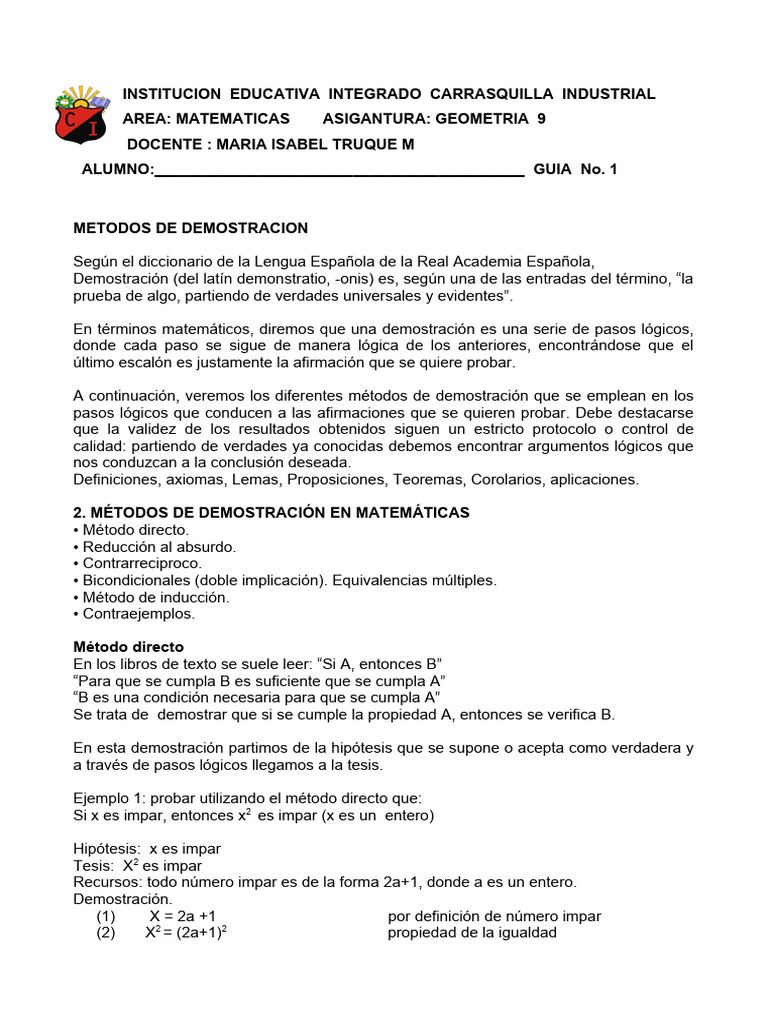 Guia 1. Metodos de Demostracion Ok | PDF | Método científico | Lógica