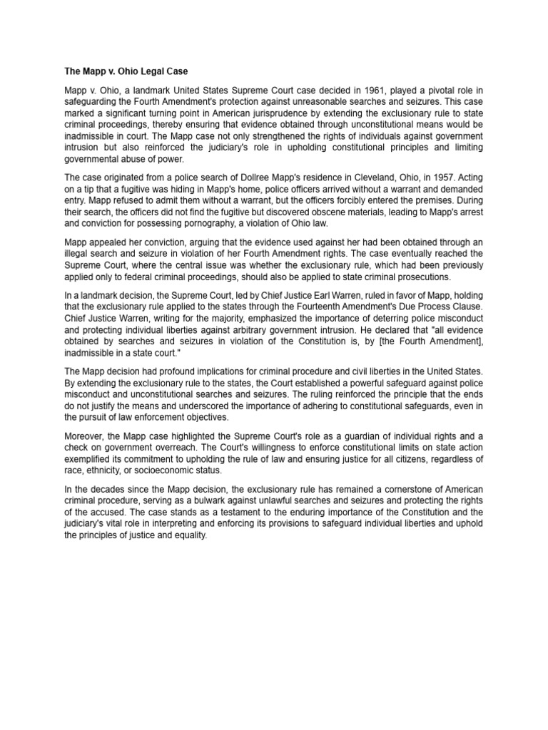The Mapp v. Ohio Legal Case | PDF | Mapp V. Ohio | Exclusionary Rule