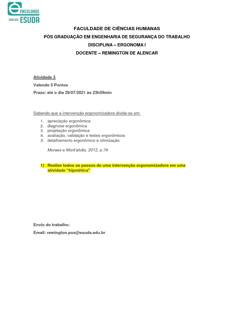 Avaliacao Final Ergonomia I | PDF