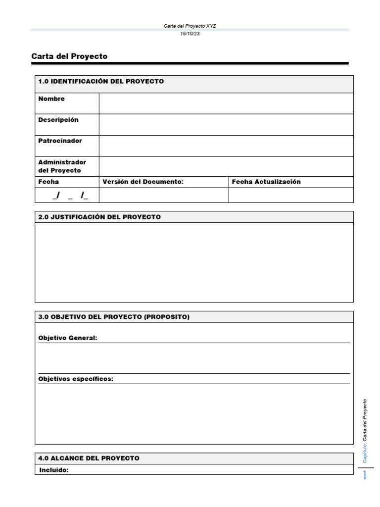 Modelo - Carta - Proyecto Project Charter2 2024 | Descargar gratis PDF ...