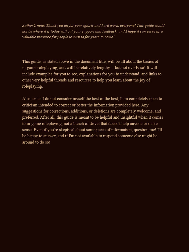 (Guide) In-Game Roleplay - The Basics | PDF | Games & Activities ...