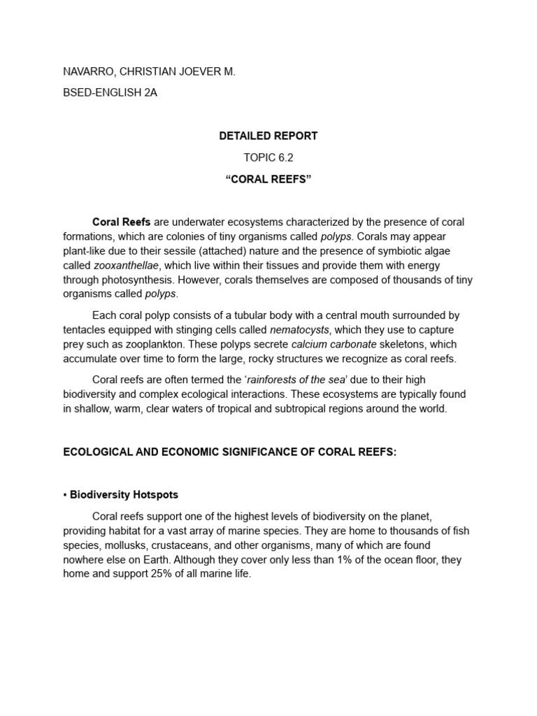 Detailed Report CORALREEFS | PDF | Coral Reef | Coral