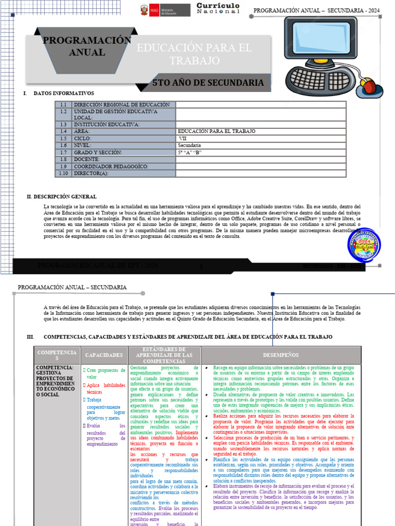 Programación Anual 5º Ept - 2024 | PDF | Evaluación | Scratch (lenguaje de programación)