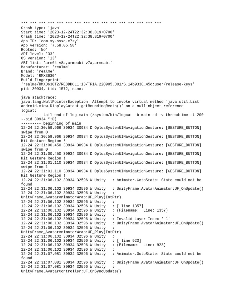 Java Crash Report for App Version 7.58 | PDF | Zip (File Format ...