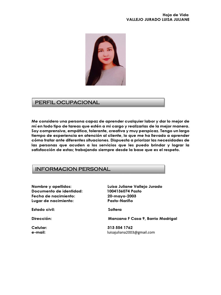 Hoja de Vida Luisa Vallejo | PDF