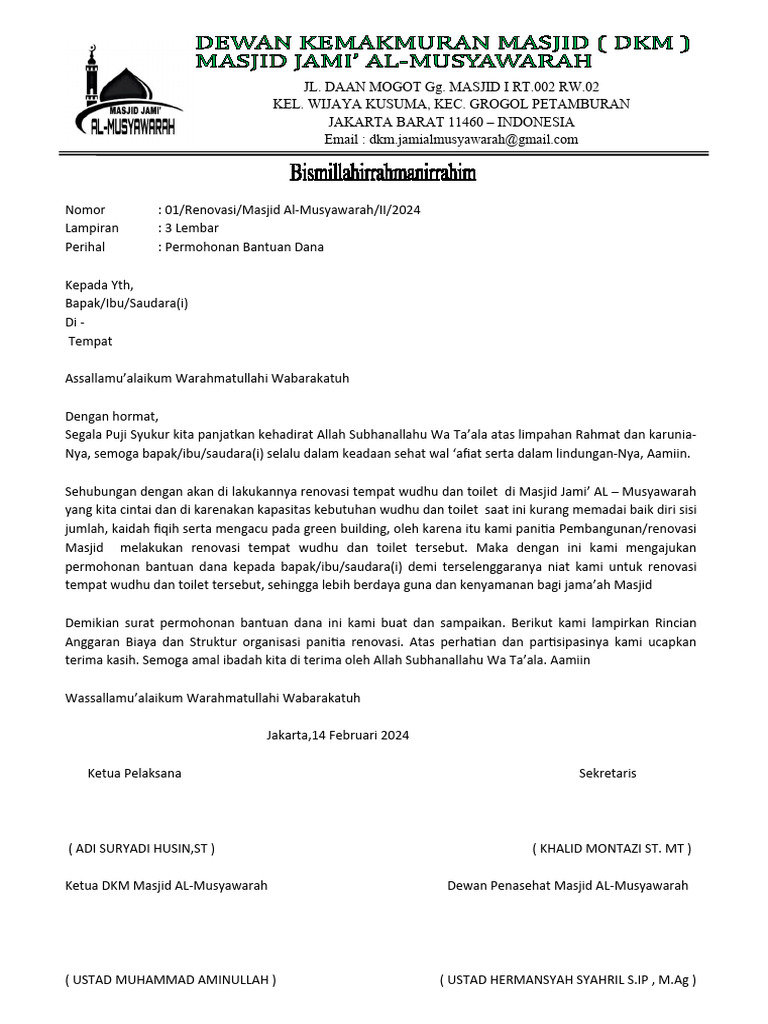 Surat Permohonan Bantuan Dana Renovasi | PDF