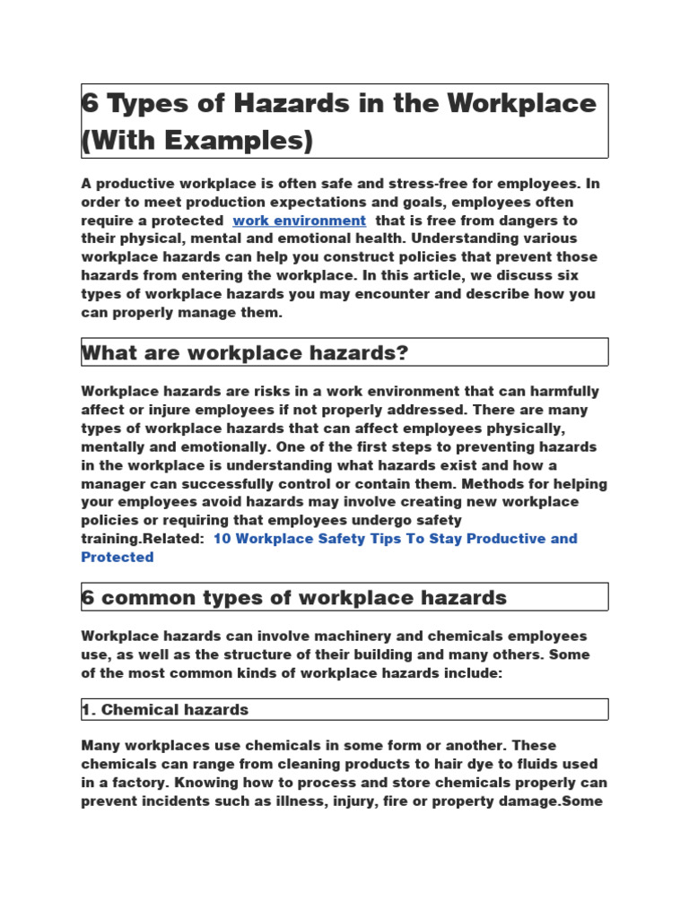 6 Types of Hazards in The Workplace | Download Free PDF | Occupational ...