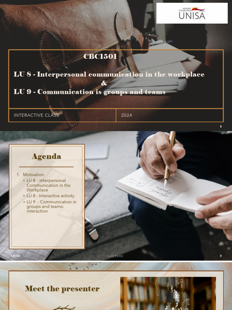 CBC1501 - Lesson 6 - LU 8 Recap - LU9 - A4 - Slides - 2024 | PDF | Communication | Self Esteem