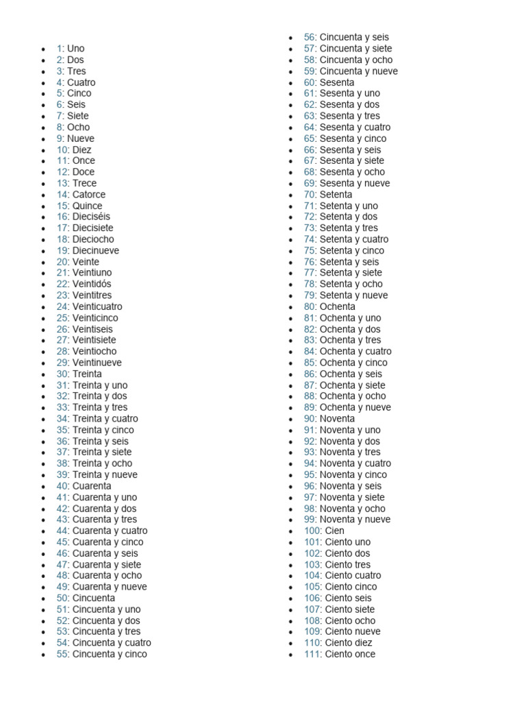 Números Del 1 A 1000 en Letras | Descargar gratis PDF | Números