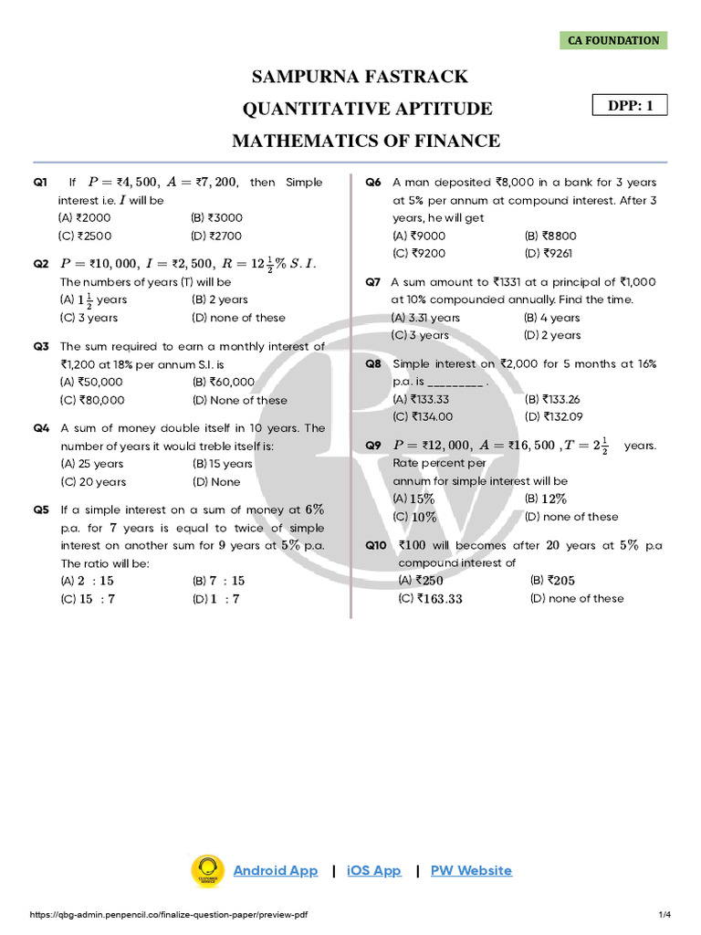 Mathematics of Finance - DPP 01 | PDF | Interest | Economies