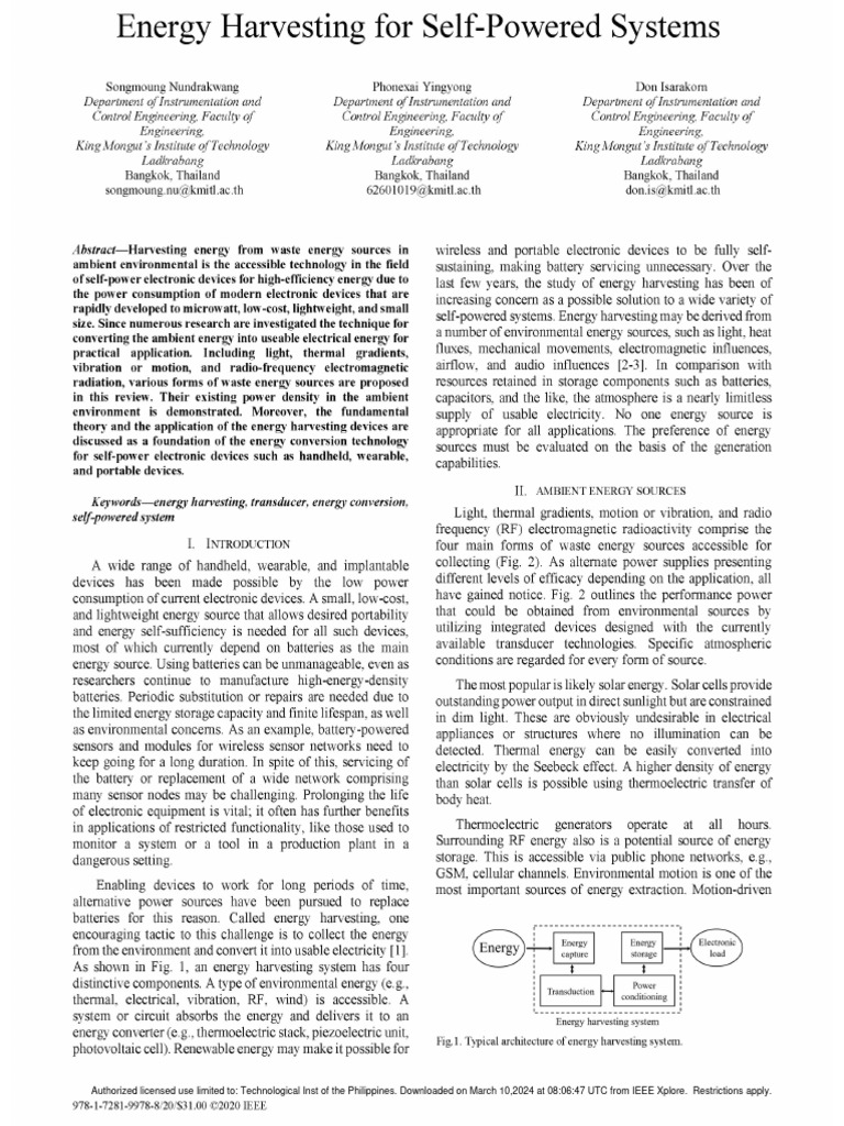 Energy Harvesting for Self-Powered Devices | PDF | Photovoltaics ...