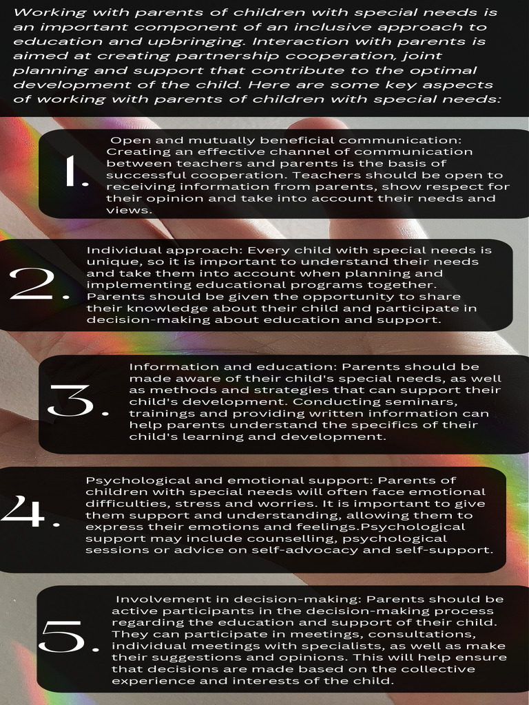 Working with parents of children with special needs is an important ...