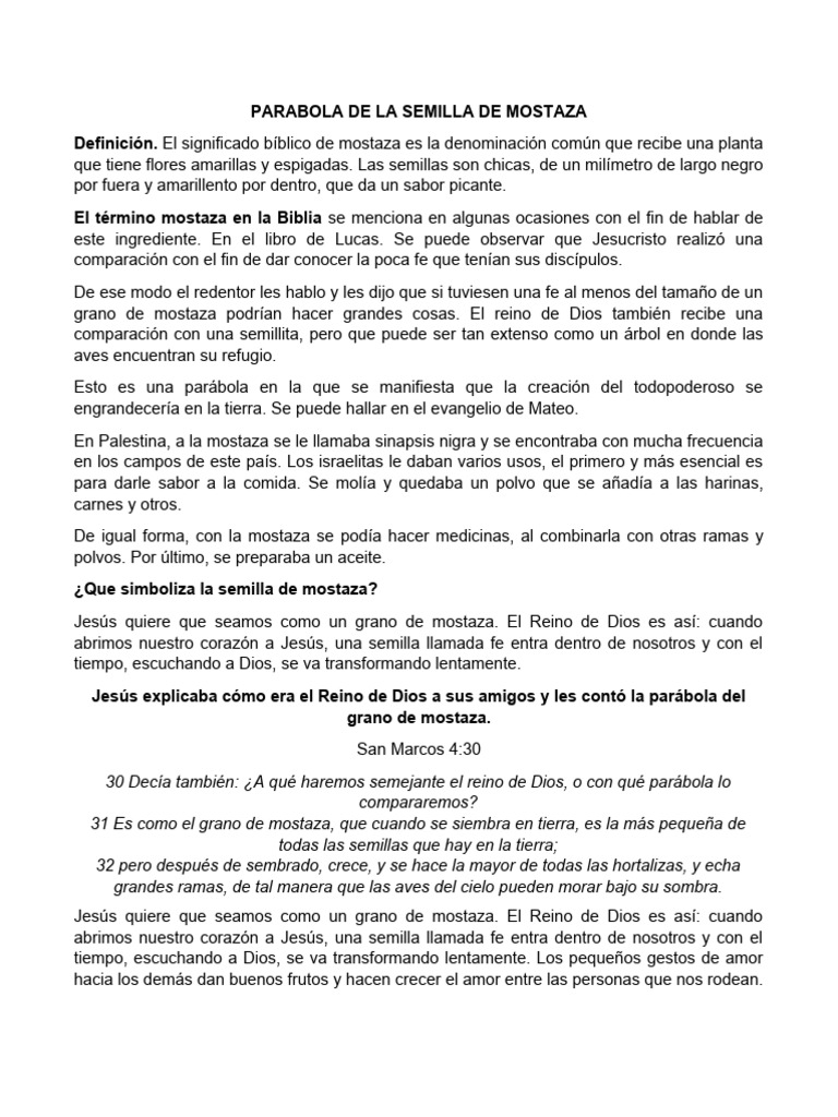 Parabola de La Semilla de Mostaza | PDF | La resurrección de Jesús | Jesús