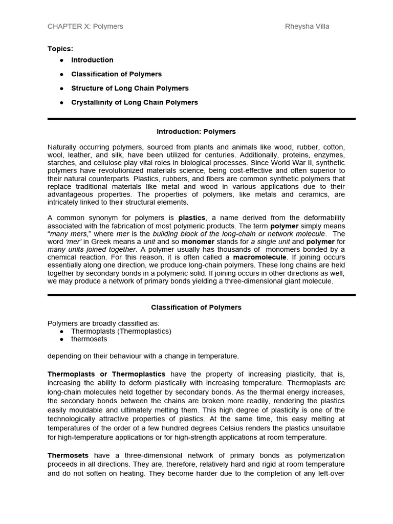 CHAPTER 10 - Polymer | PDF | Polymers | Fibers CHAPTER 10 - Polymer | PDF | Polymers | Fibers