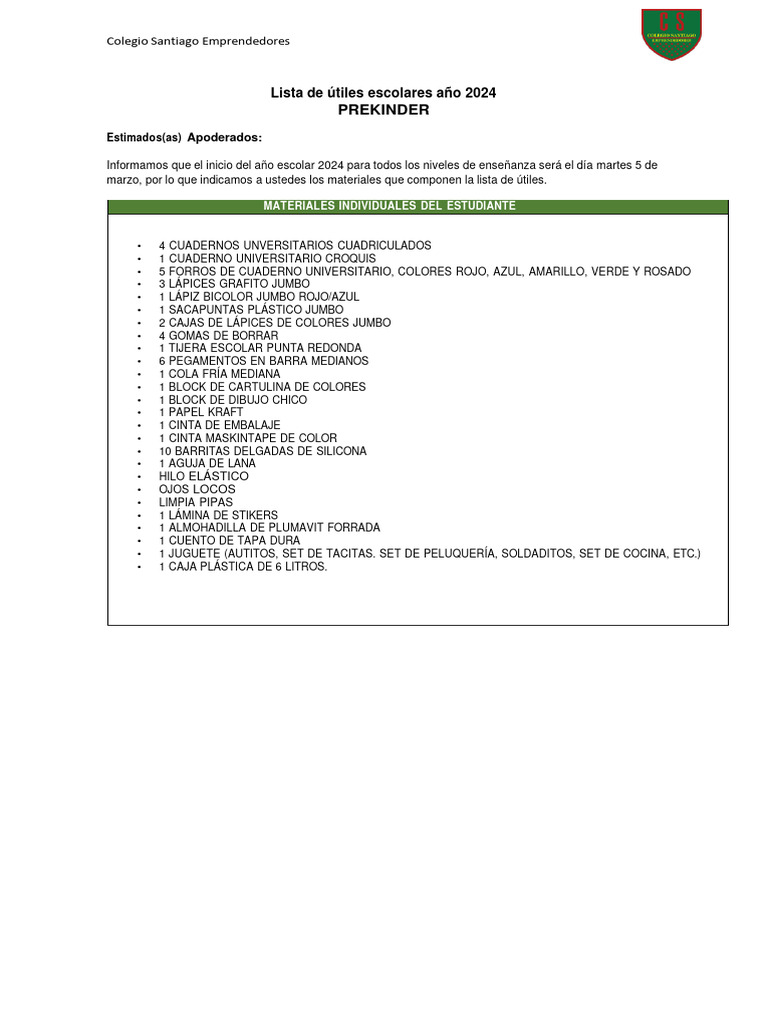 lista_de_utiles_cse_2024_corregida | PDF | Lápiz | Cuaderno