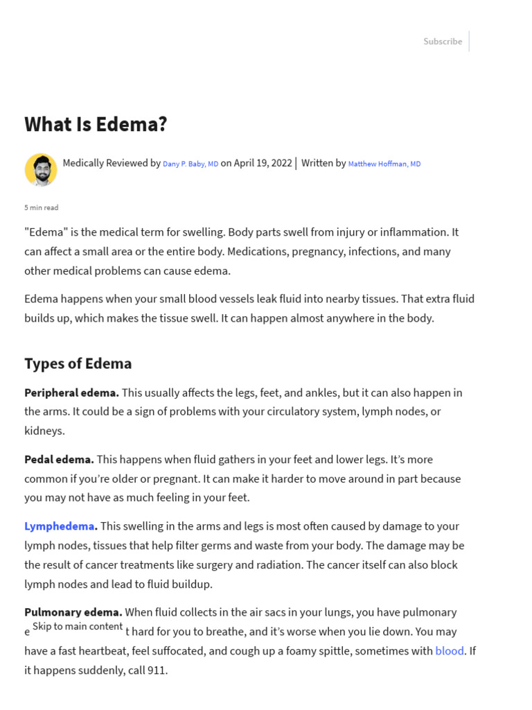 Edema - Types, Causes, Symptoms, and Treatment | PDF | Edema | Fat