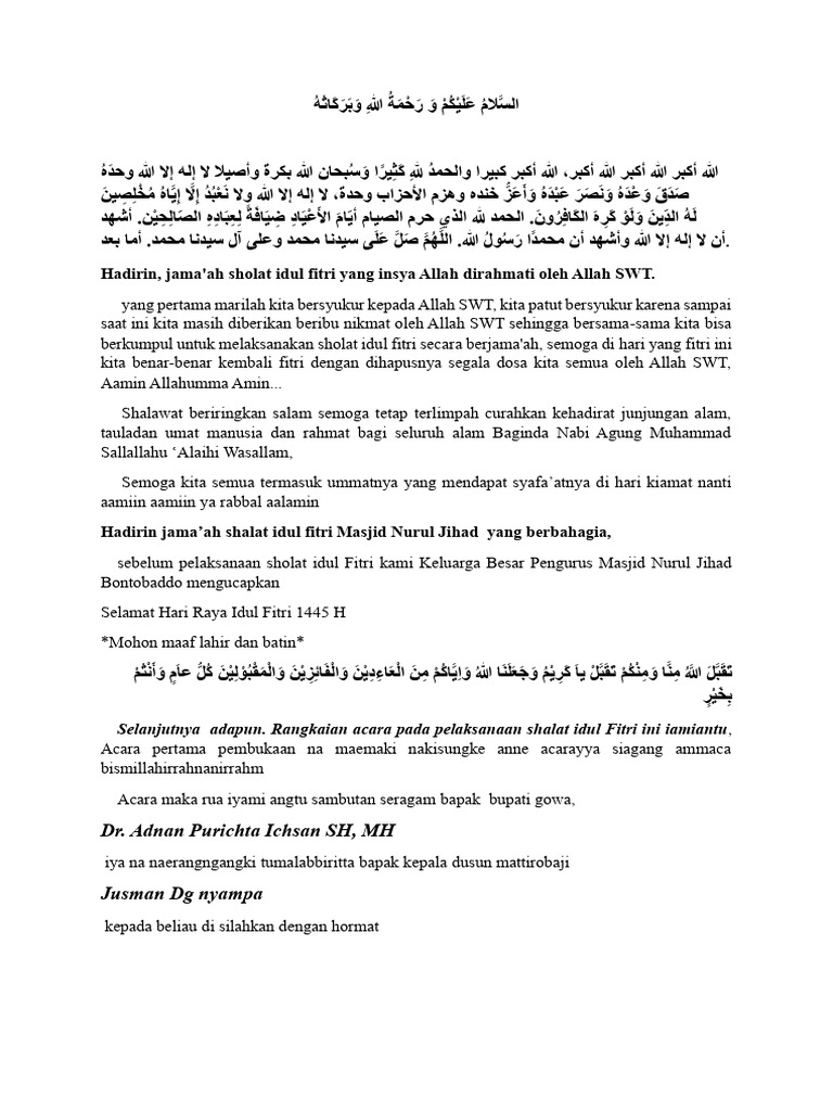 Teks Protokol Idul Fitri 1445 H | PDF | Agama & Spiritualitas