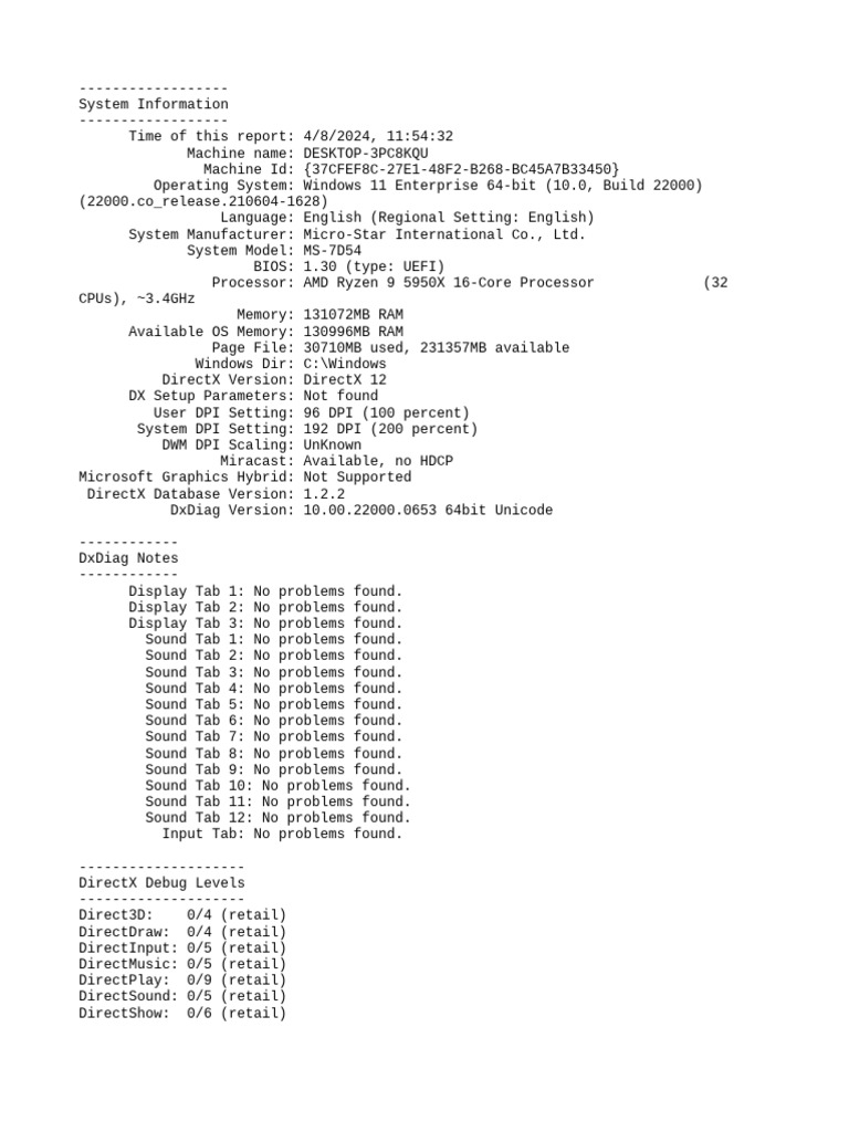 DxDiag 492024 | PDF | Device Driver | Usb