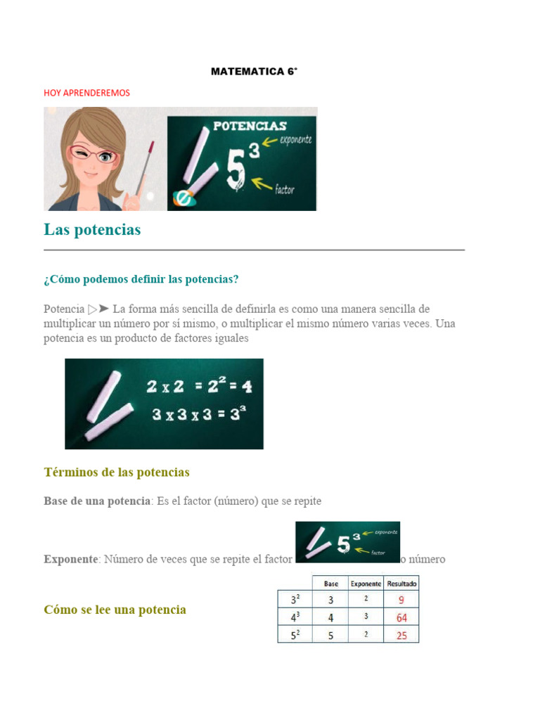 MATEMATICA 6potencia | PDF | Exponenciación | Multiplicación