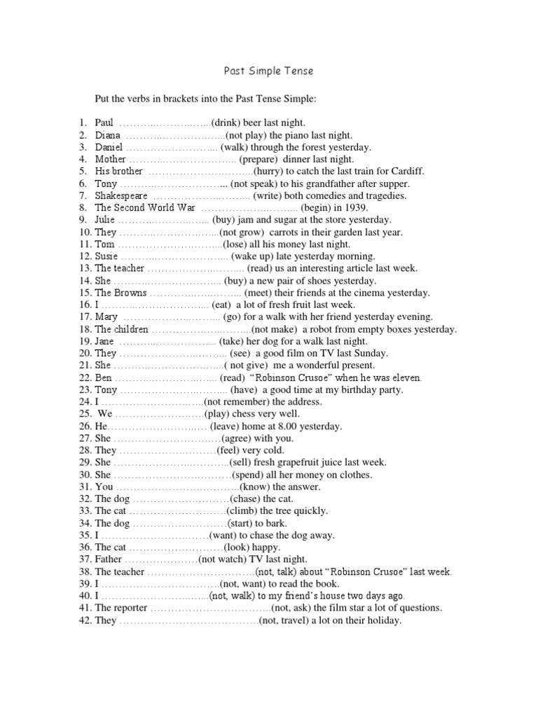 Exercitii Engleza - Past Simple Tense | PDF